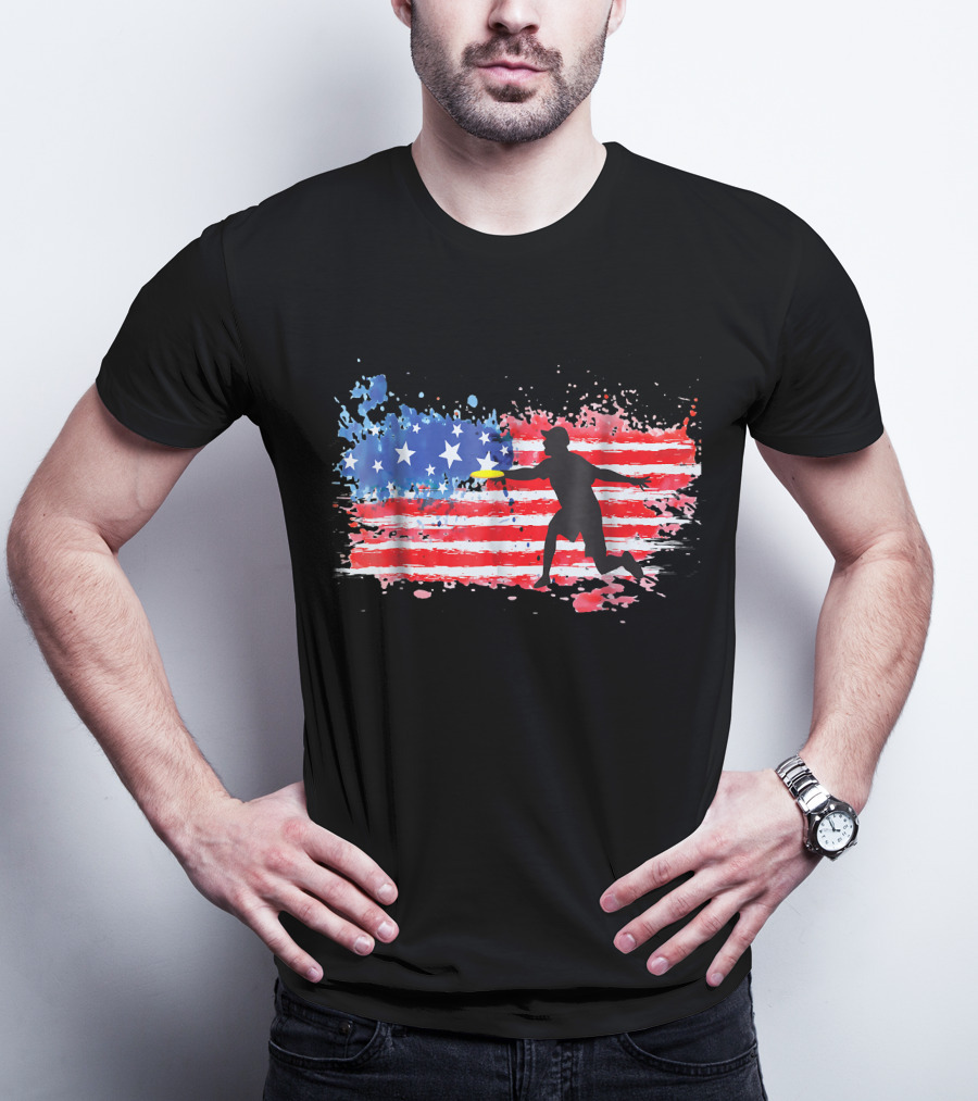 American Flag Frisbee Golf Player T-Shirt