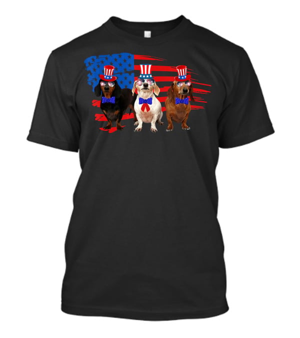 American Patriotic Dachshund Lover July Independence Day Trio T-Shirt