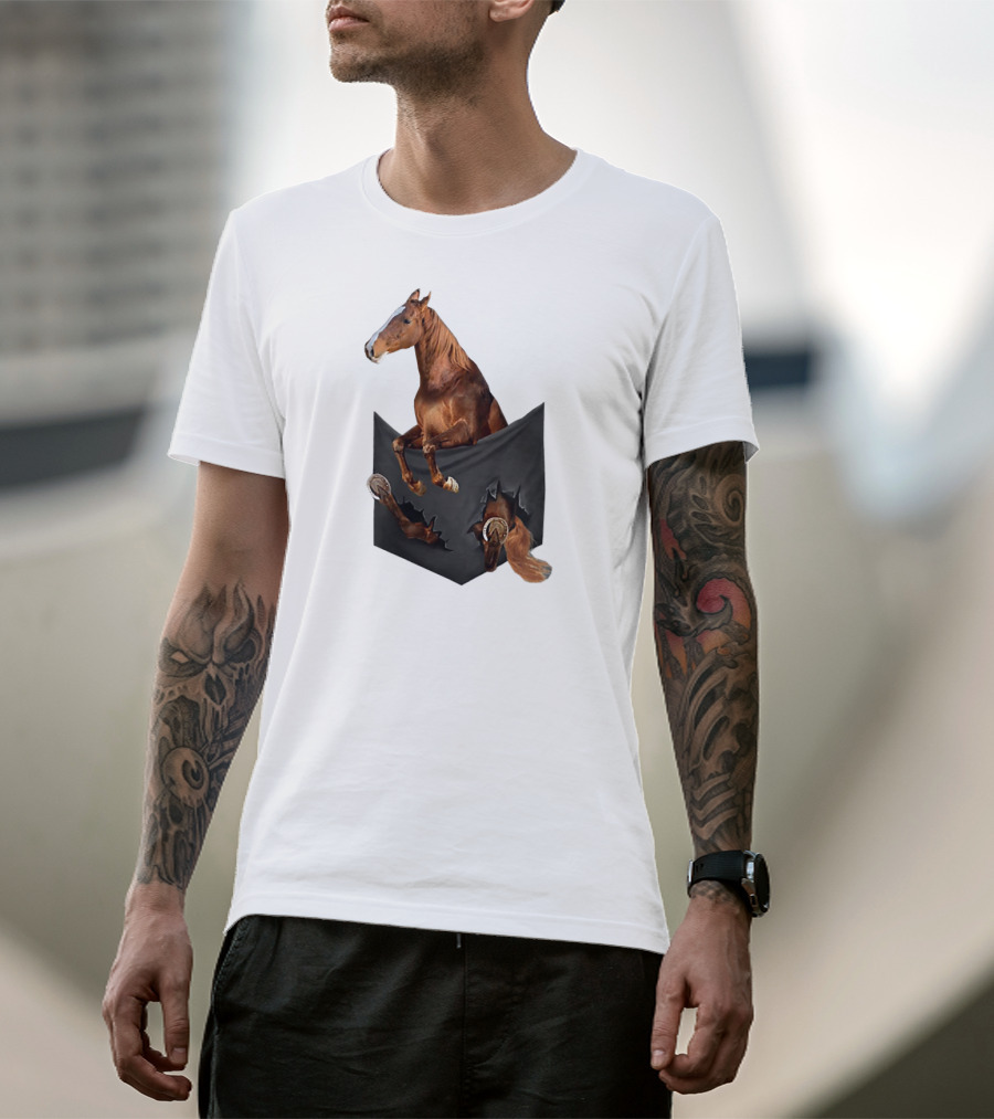 American Saddlebred Horse Emerging From Pocket Optical Illusion T-Shirt