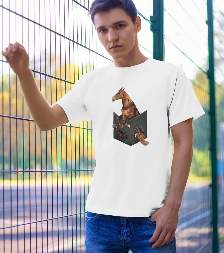 American Saddlebred Horse Emerging From Pocket Optical Illusion T-Shirt