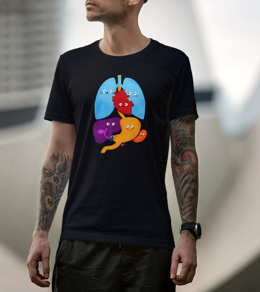 Anatomy Illustrated Heart Lungs Organs Cute Colorful Cartoon Characters T-Shirt