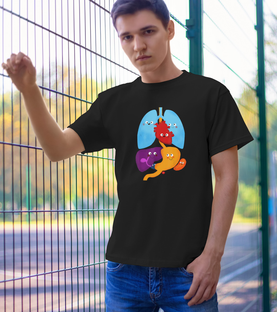 Anatomy Illustrated Heart Lungs Organs Cute Colorful Cartoon Characters T-Shirt