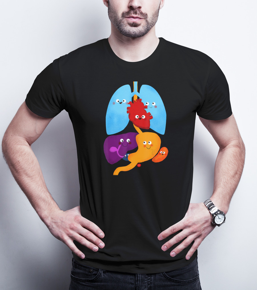 Anatomy Illustrated Heart Lungs Organs Cute Colorful Cartoon Characters T-Shirt