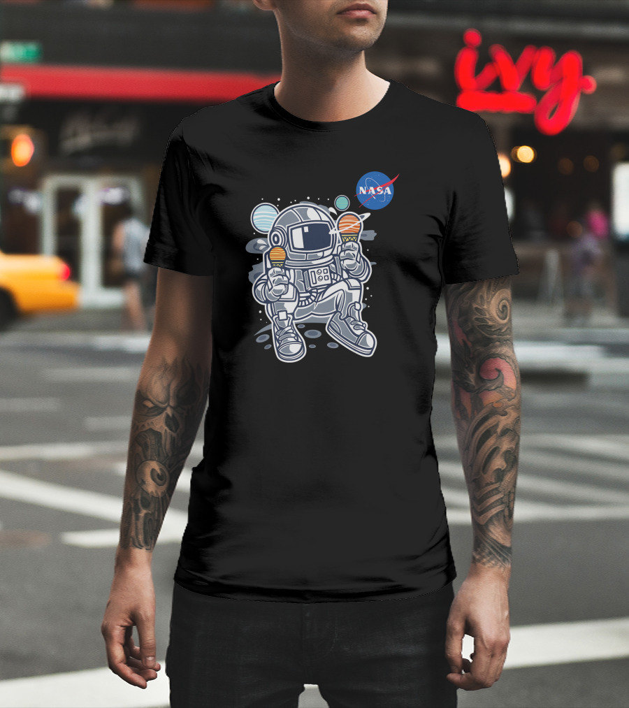 Astronaut Holding Planet Ice Cream NASA T-Shirt
