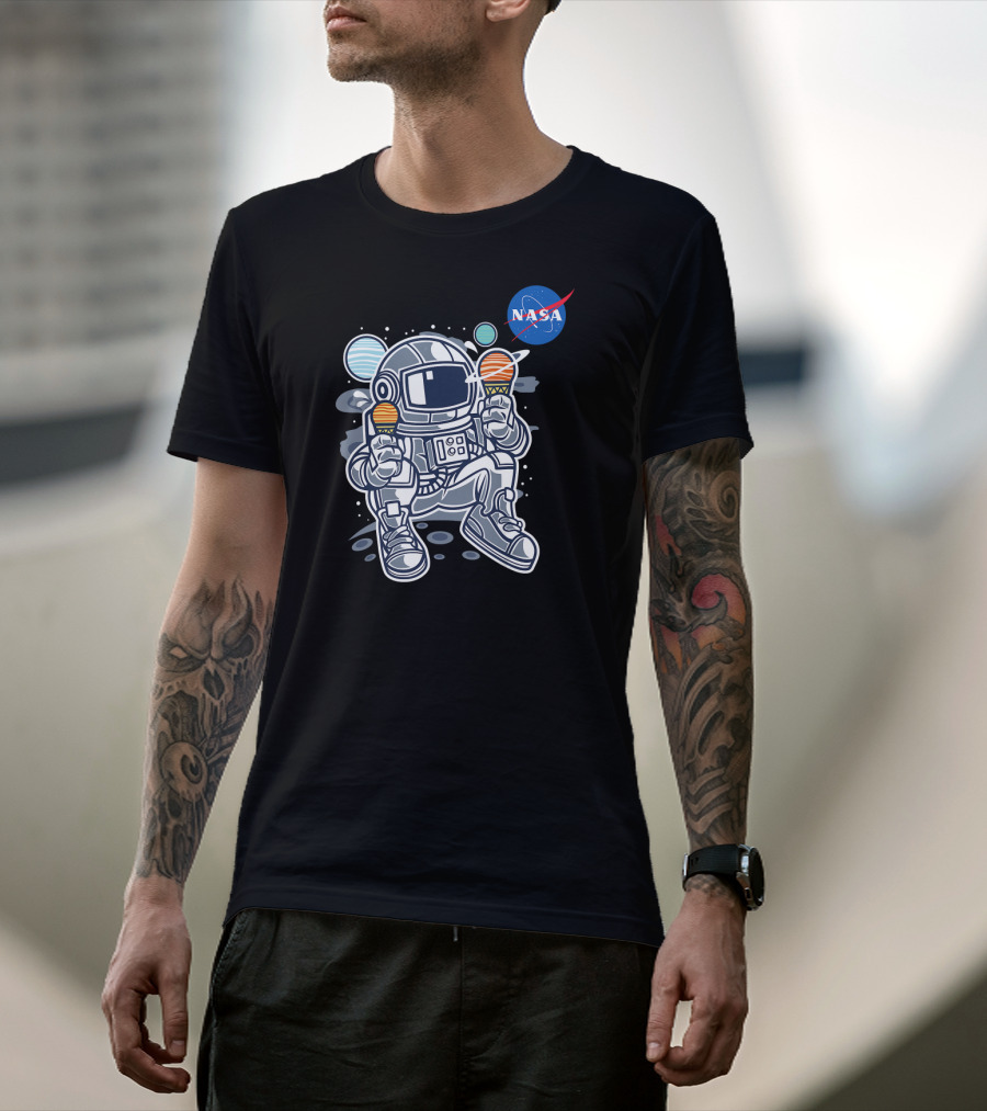 Astronaut Holding Planet Ice Cream NASA T-Shirt