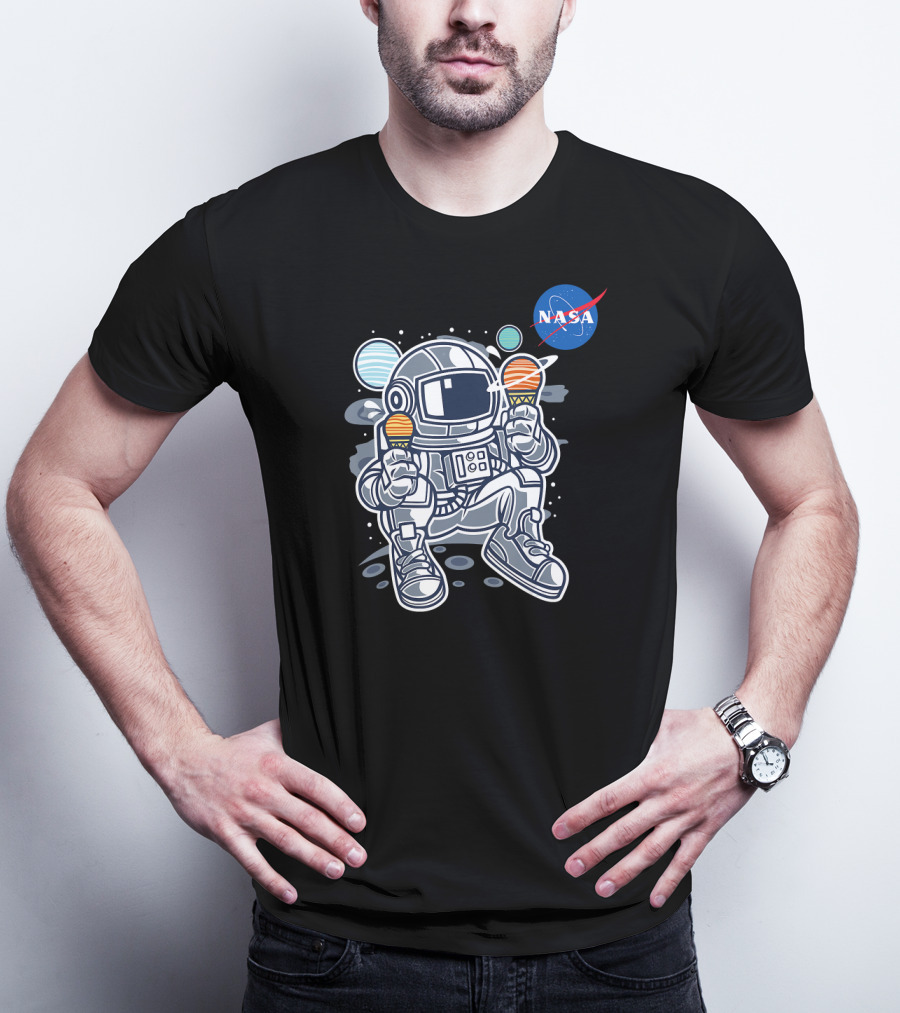 Astronaut Holding Planet Ice Cream NASA T-Shirt