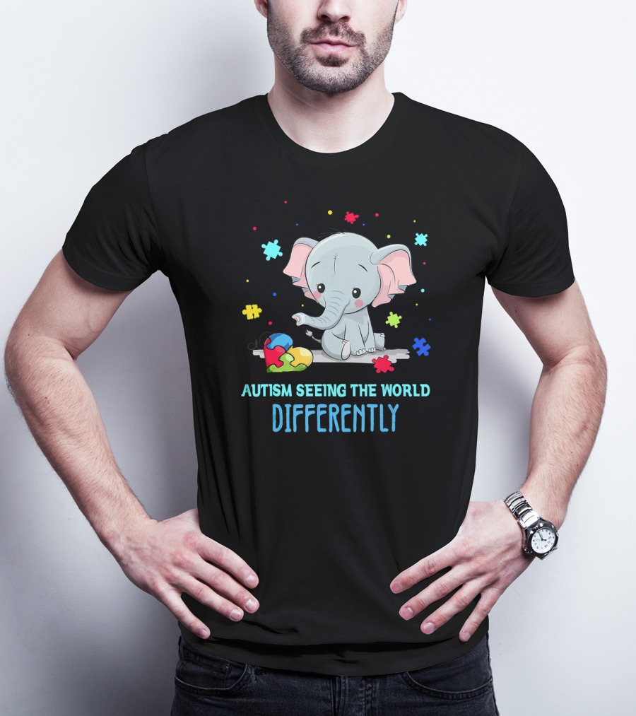 Autism Seeing The World Differently Elephant Puzzle Pieces T-Shirt