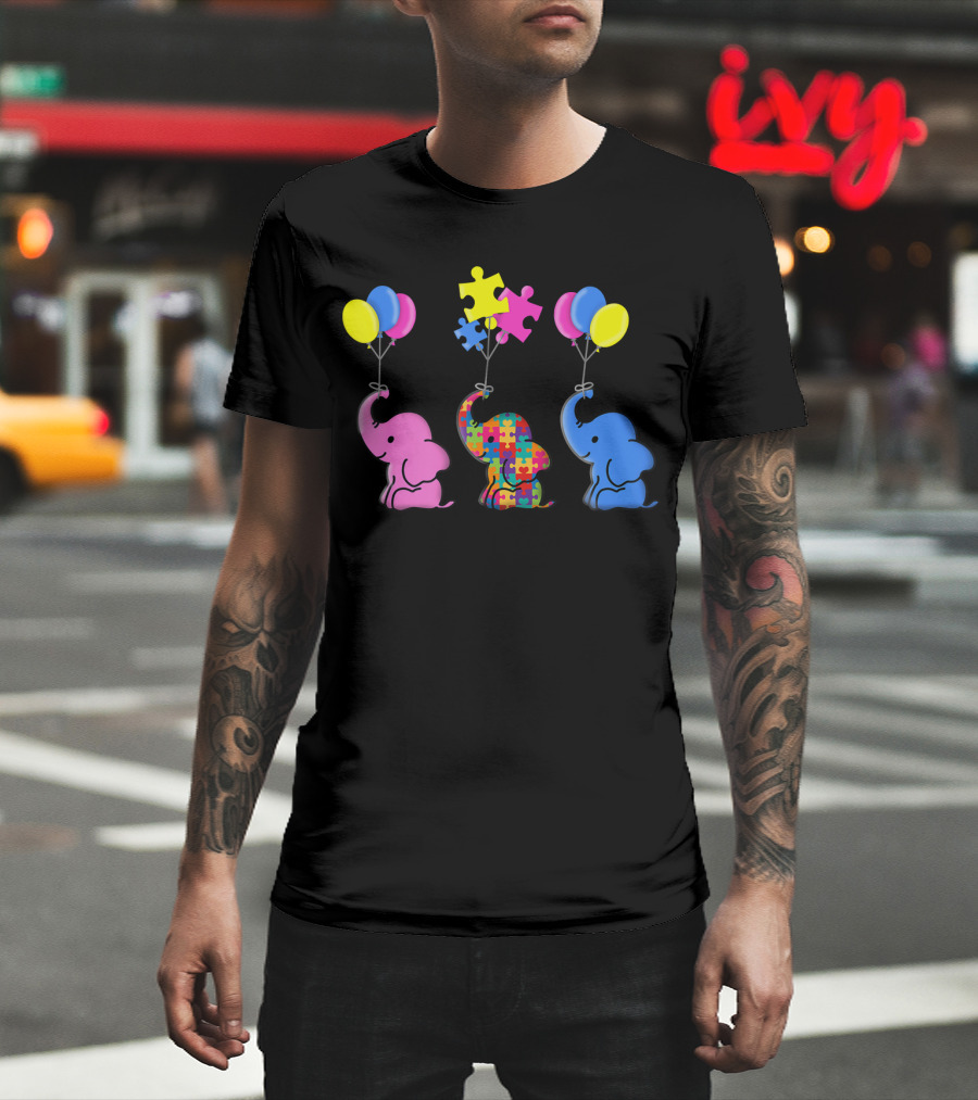 Autism Awareness Elephant Balloons Puzzle T-Shirt