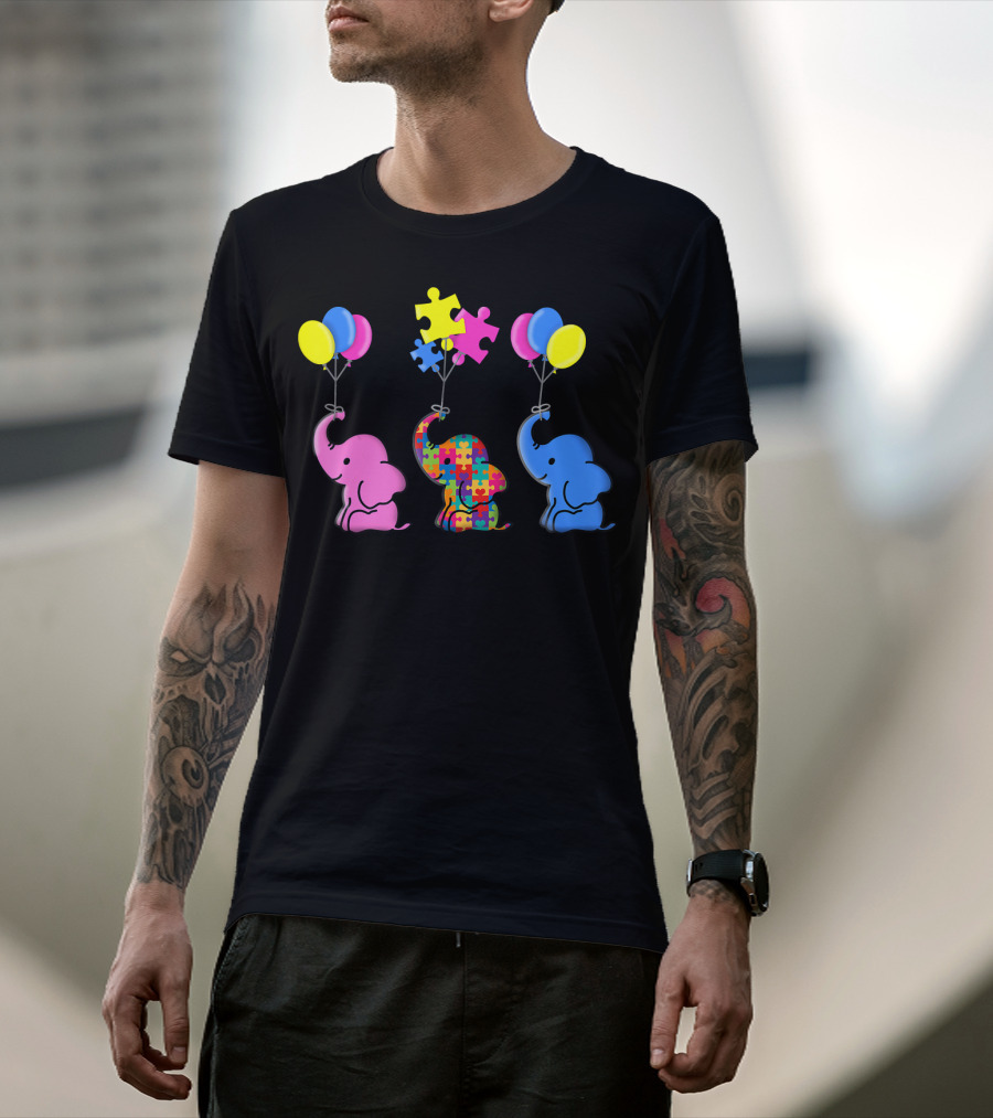 Autism Awareness Elephant Balloons Puzzle T-Shirt