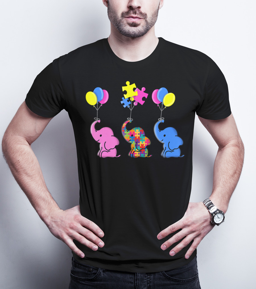 Autism Awareness Elephant Balloons Puzzle T-Shirt