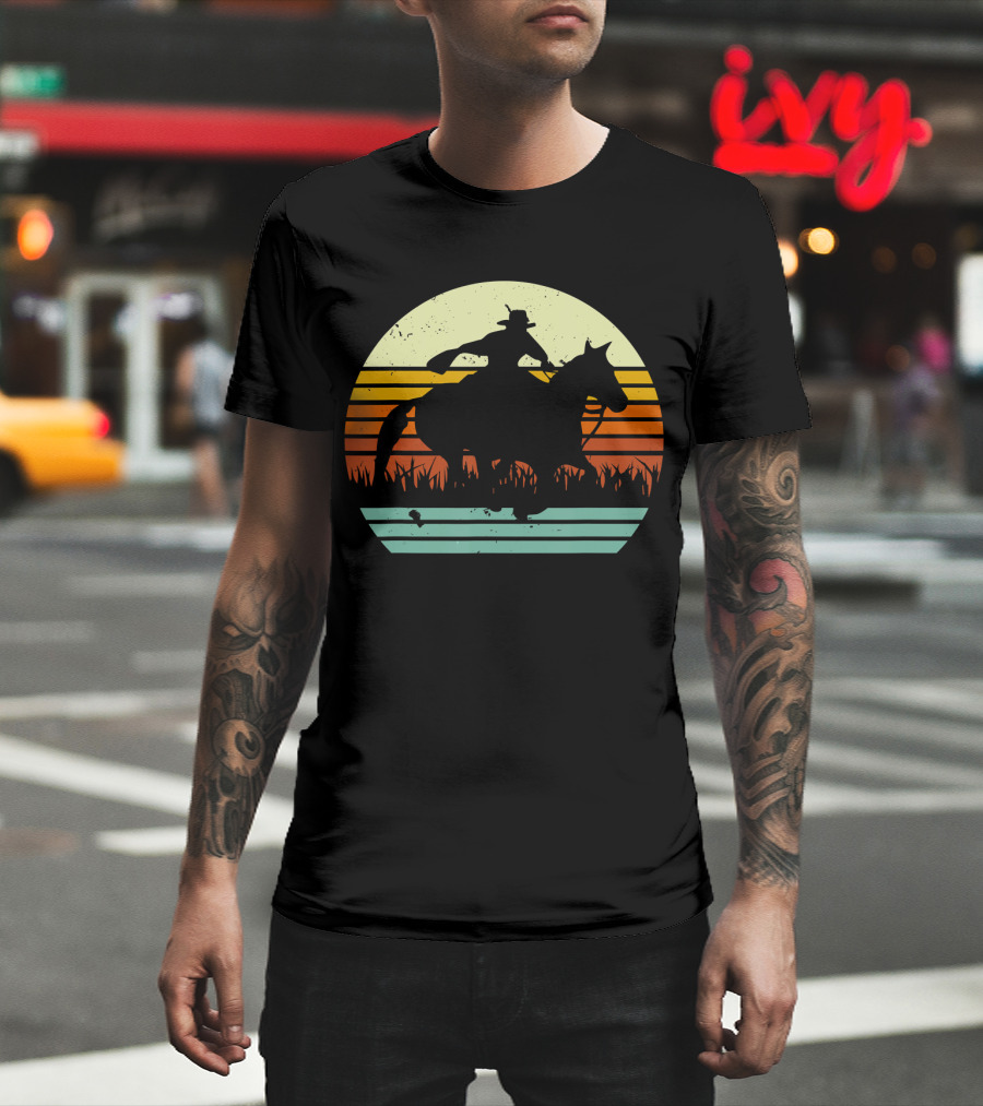 Barrel Racing Retro Sunset Galloping Horse T-Shirt