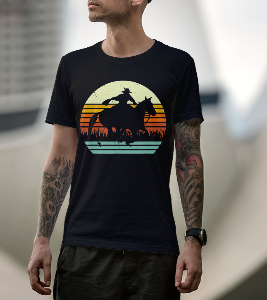Barrel Racing Retro Sunset Galloping Horse T-Shirt
