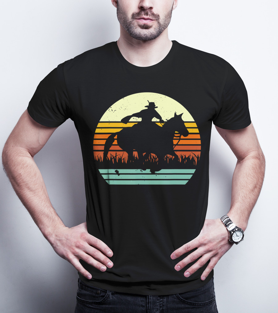 Barrel Racing Retro Sunset Galloping Horse T-Shirt