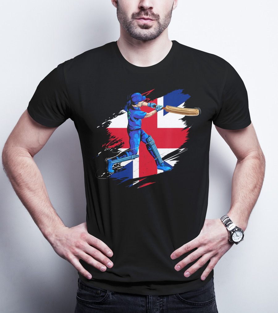 England Cricket Team English Cricket Batter Union Jack Background T-Shirt
