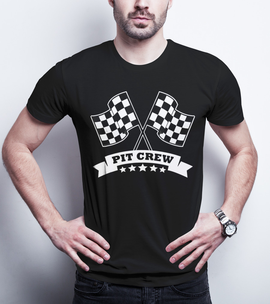 Pit Crew Checkered Flag Racing Theme For Race Car Parties Dark T-Shirt