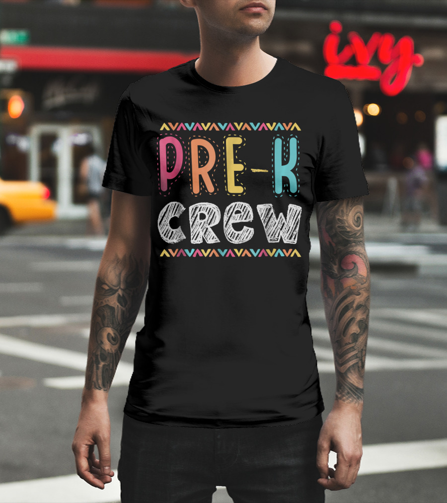 Pre K Crew Colorful Preschool Teacher Vibrant Chevron T-Shirt
