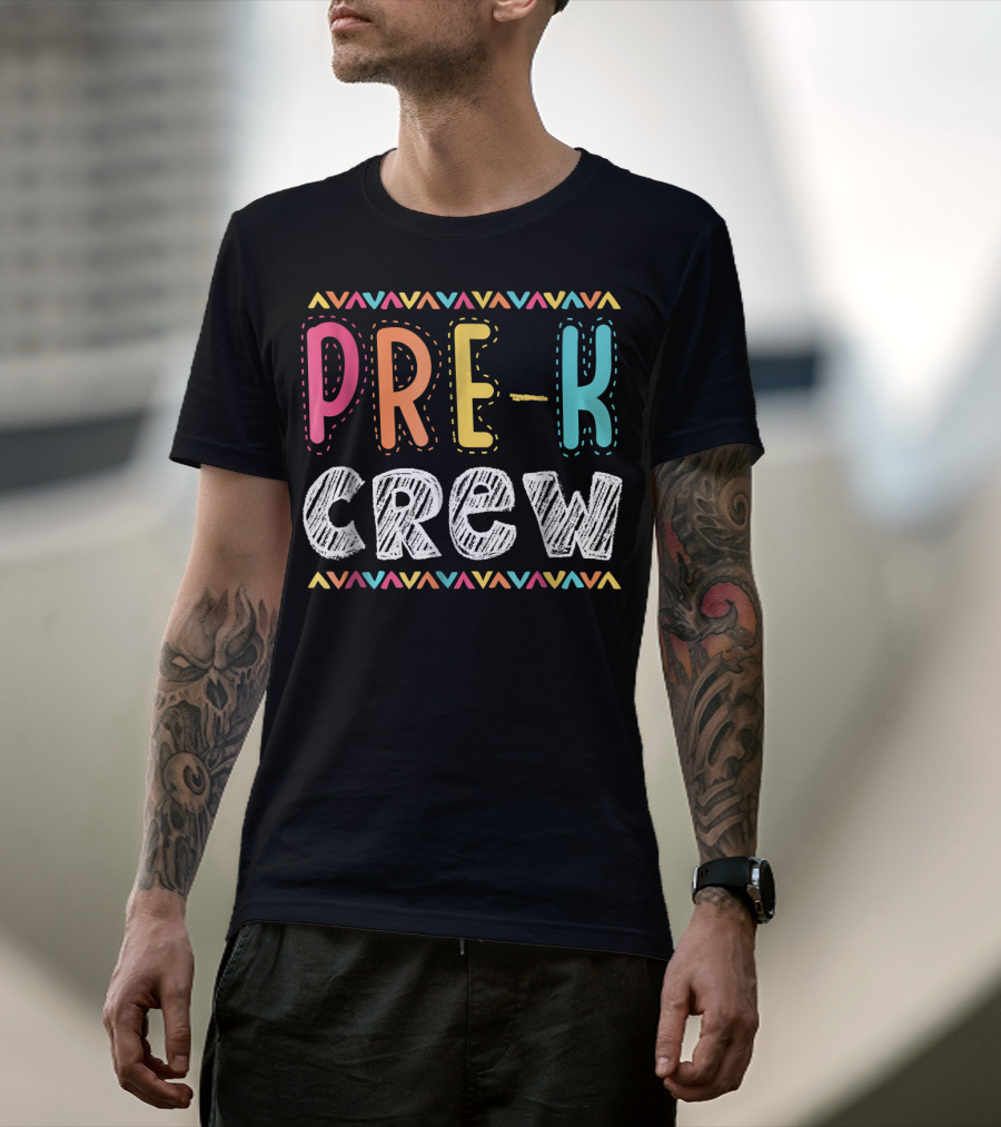 Pre K Crew Colorful Preschool Teacher Vibrant Chevron T-Shirt