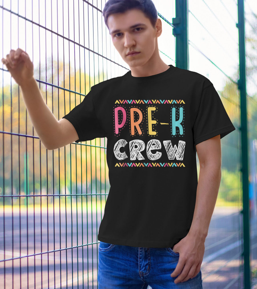 Pre K Crew Colorful Preschool Teacher Vibrant Chevron T-Shirt