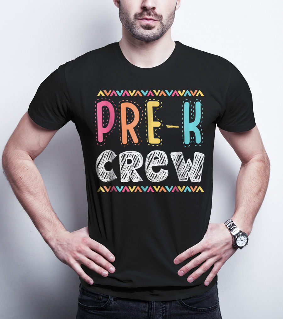 Pre K Crew Colorful Preschool Teacher Vibrant Chevron T-Shirt