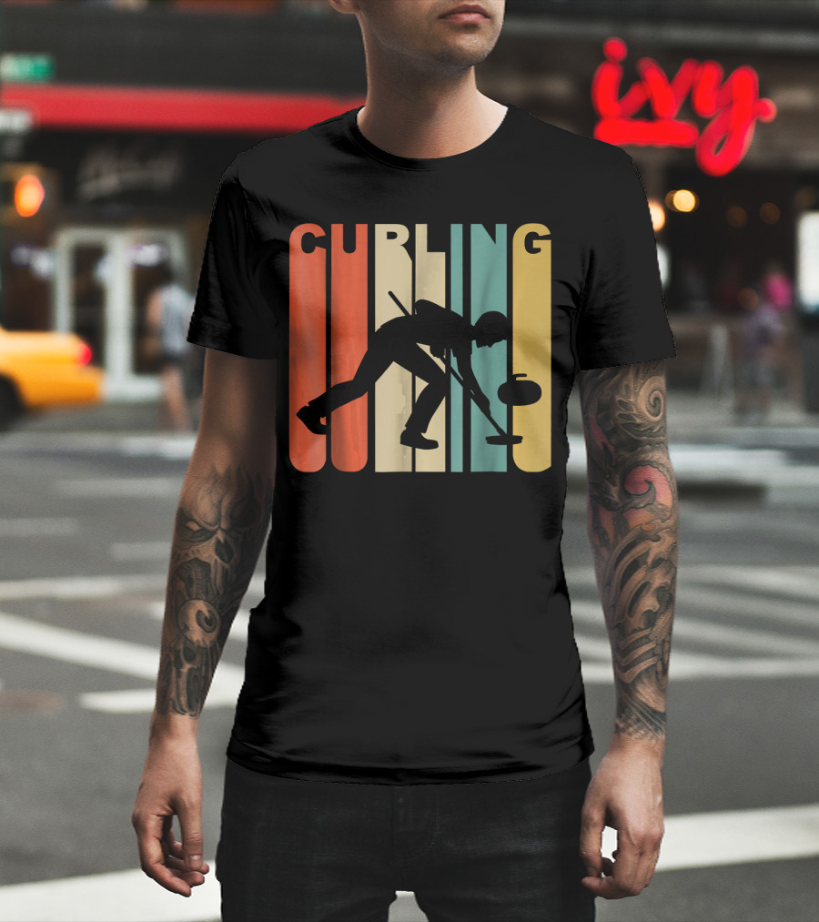 Retro 1970's Style Curling Winter Sport Curler T-Shirt