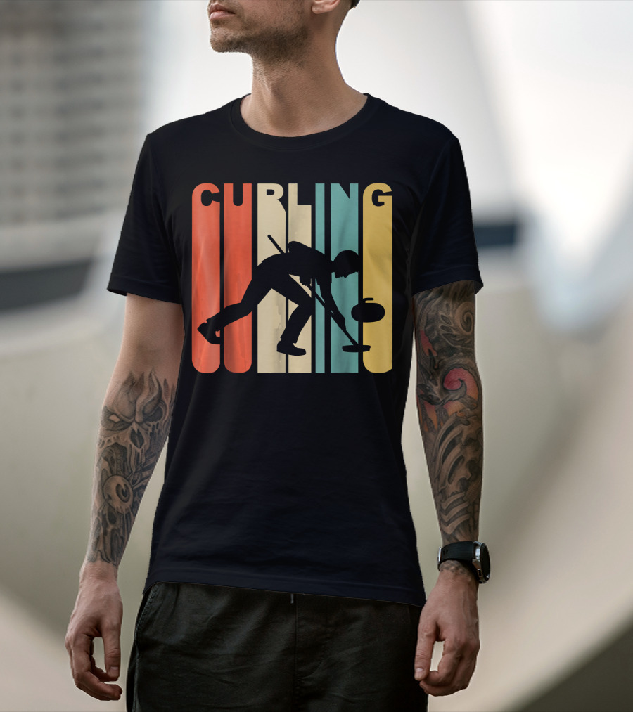 Retro 1970's Style Curling Winter Sport Curler T-Shirt