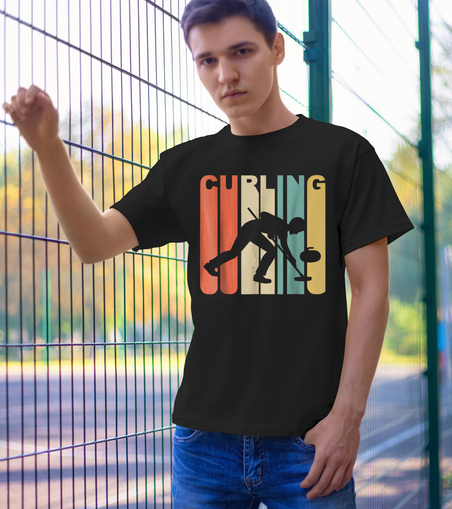 Retro 1970's Style Curling Winter Sport Curler T-Shirt