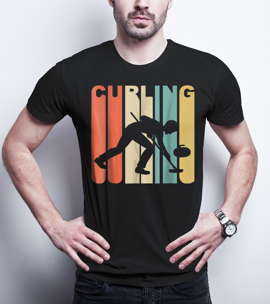 Retro 1970's Style Curling Winter Sport Curler T-Shirt