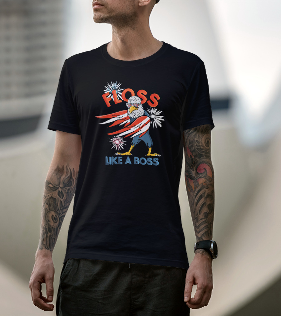Floss Like A Boss Bald Eagle Fourth Of July Fireworks T-Shirt