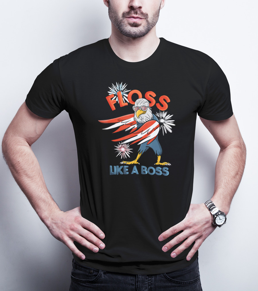 Floss Like A Boss Bald Eagle Fourth Of July Fireworks T-Shirt
