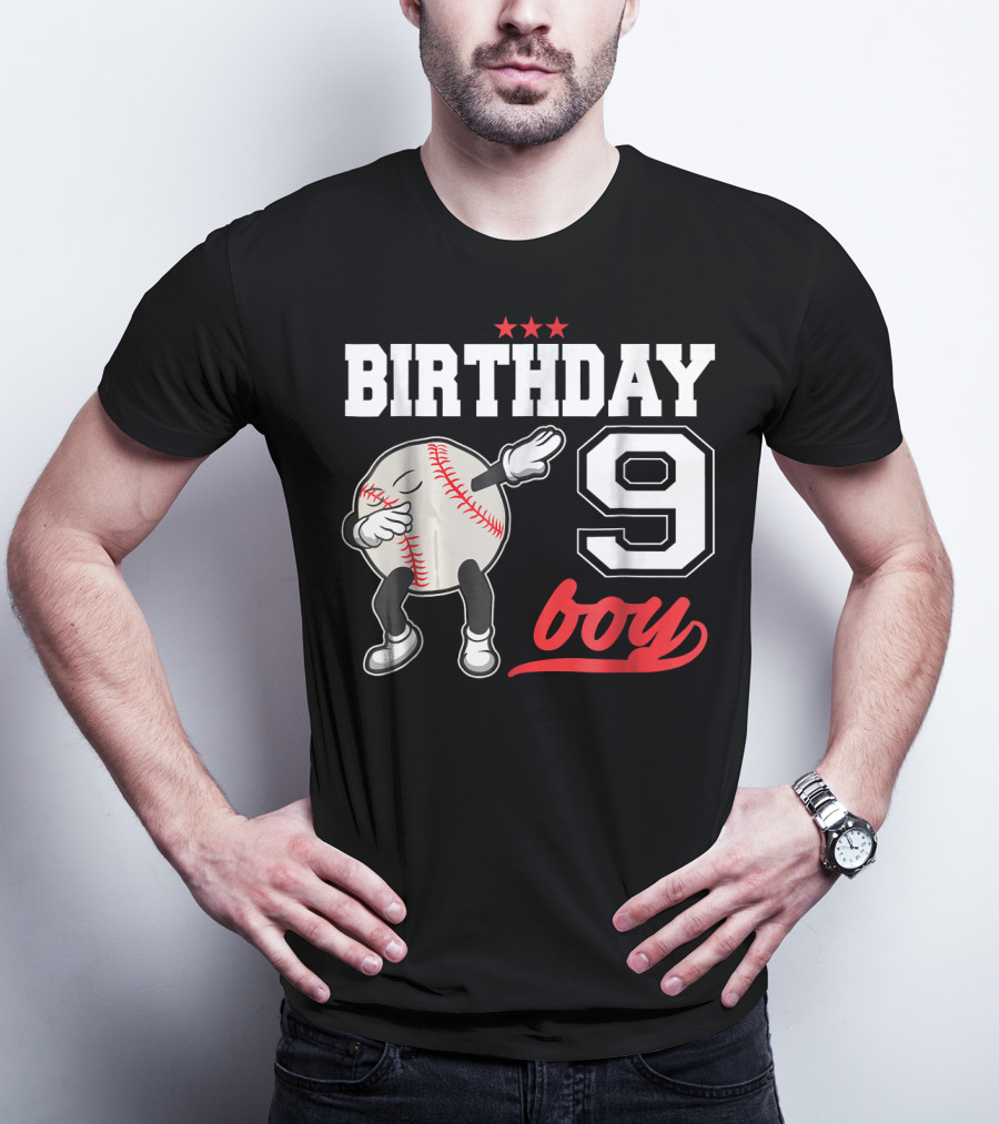 Birthday Boy 9 Year Old Dabbing Baseball T-Shirt