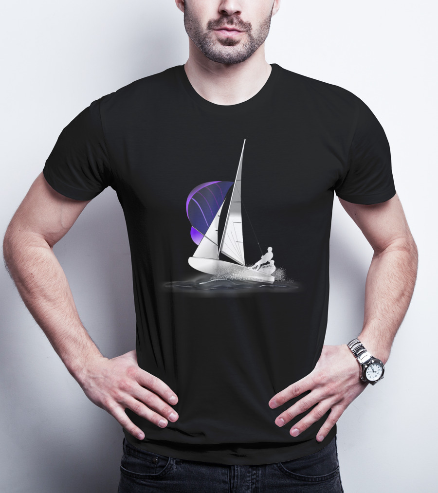420 Sailing Dinghy With Spinnaker On Water T-Shirt