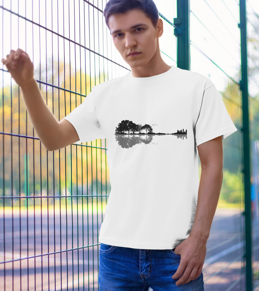 Acoustic Guitar Forest Reflection Nature Music T-Shirt