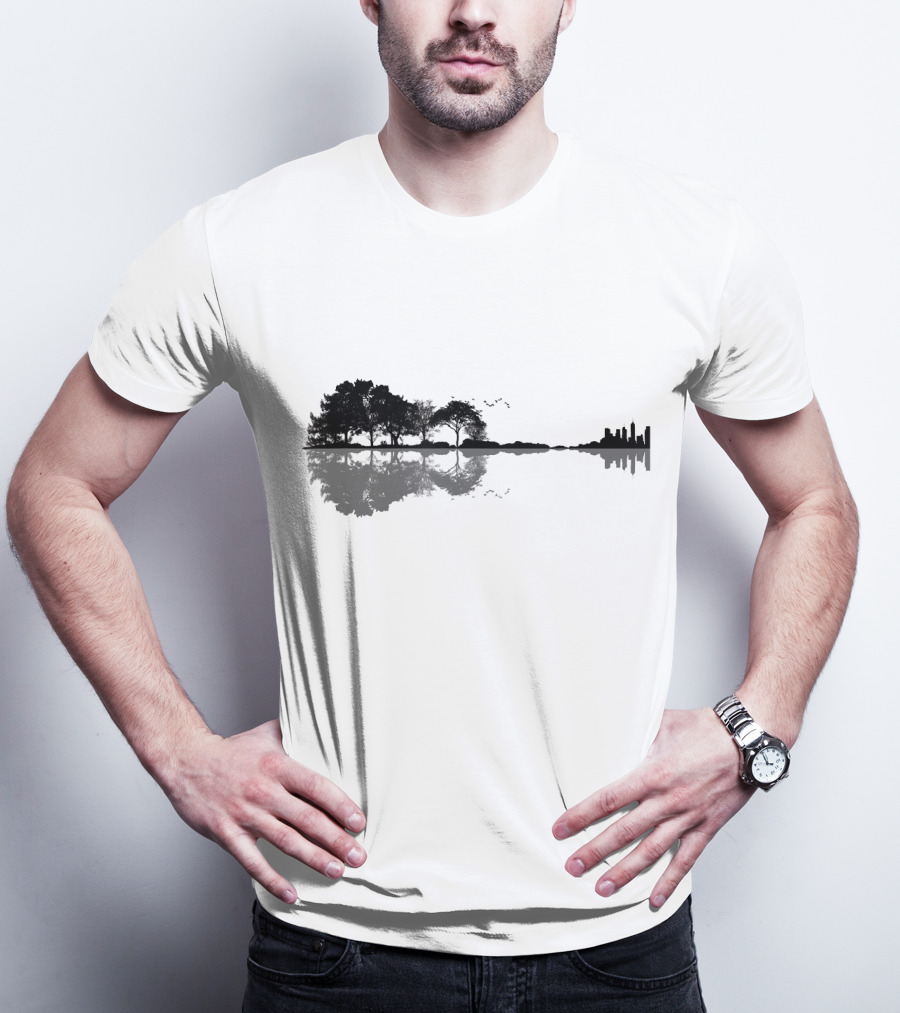 Acoustic Guitar Forest Reflection Nature Music T-Shirt