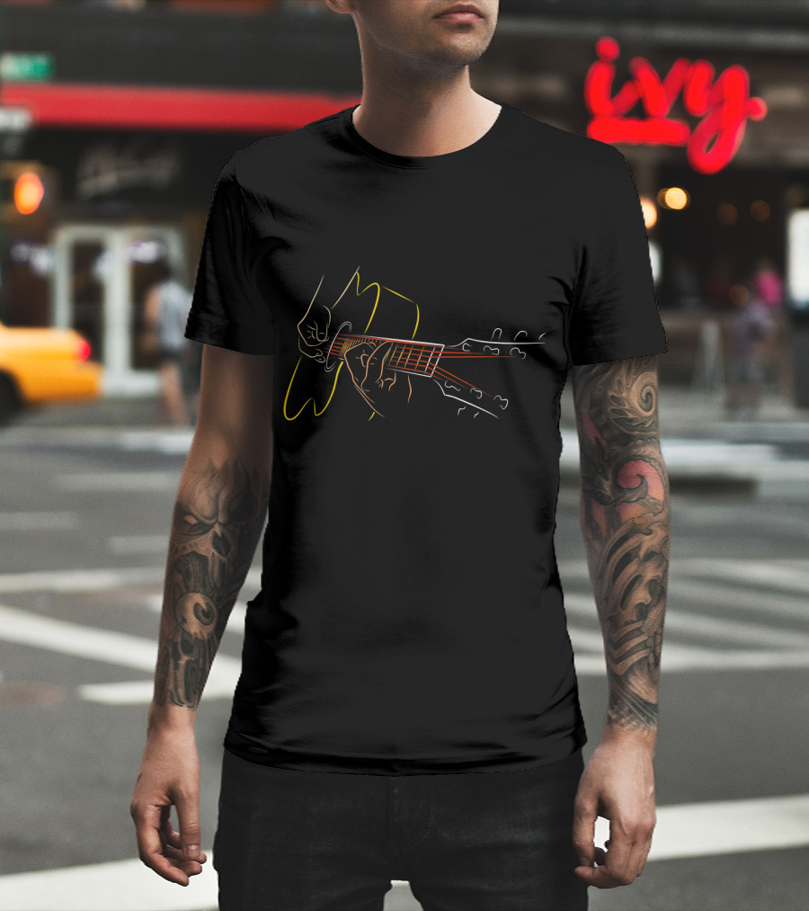 Acoustic Guitar Player Great Fine Line Art Of Musician Hands With Strings T-Shirt