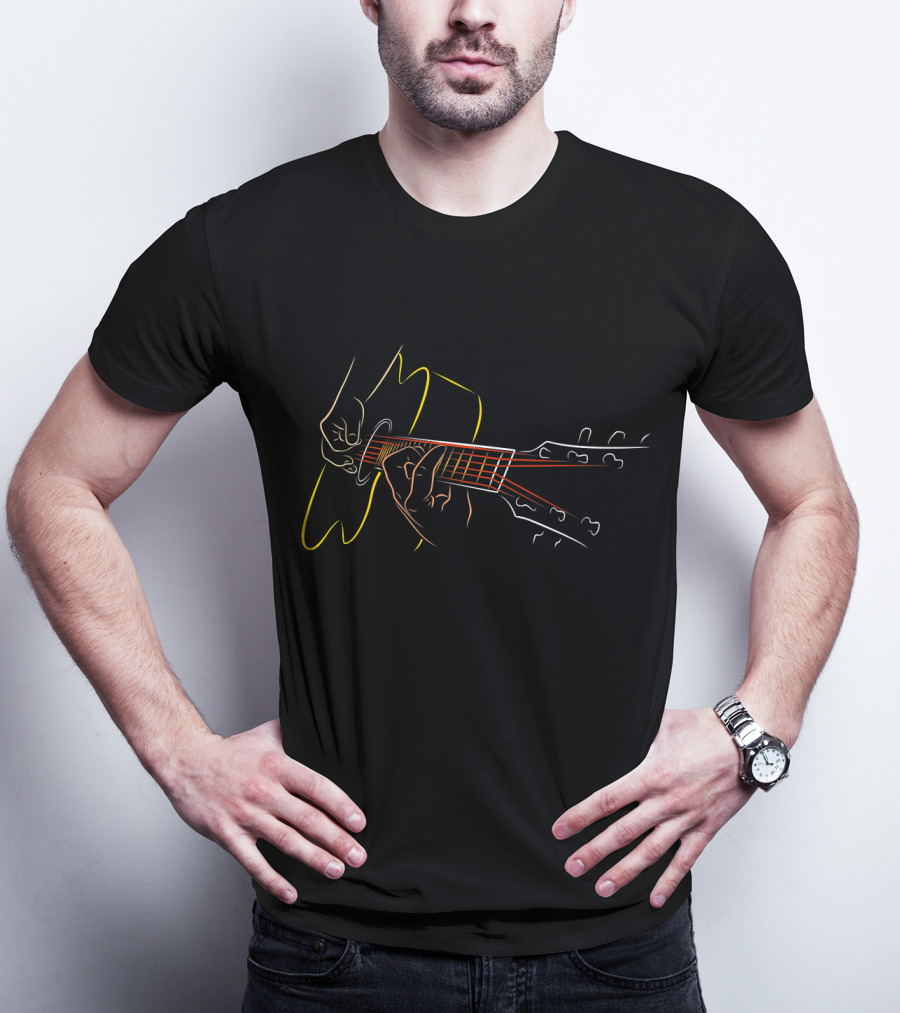 Acoustic Guitar Player Great Fine Line Art Of Musician Hands With Strings T-Shirt