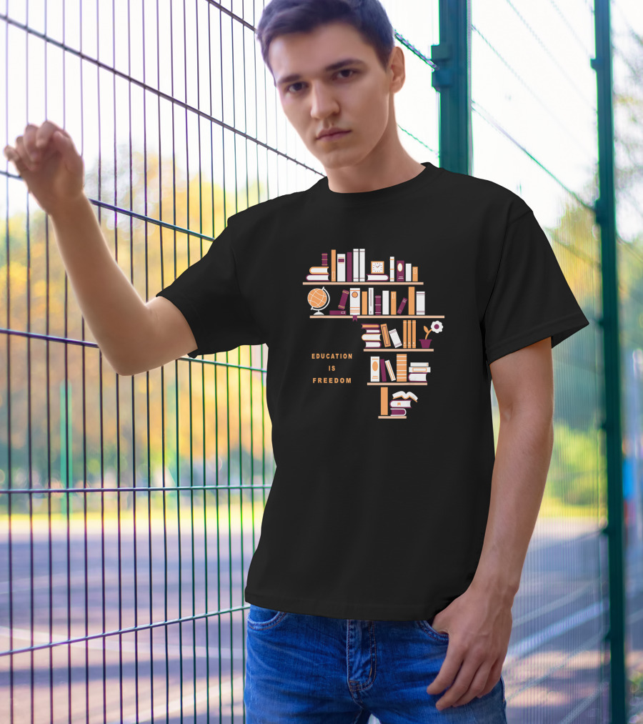 Africa Education Is Freedom Book Shelf Library Globe T-Shirt