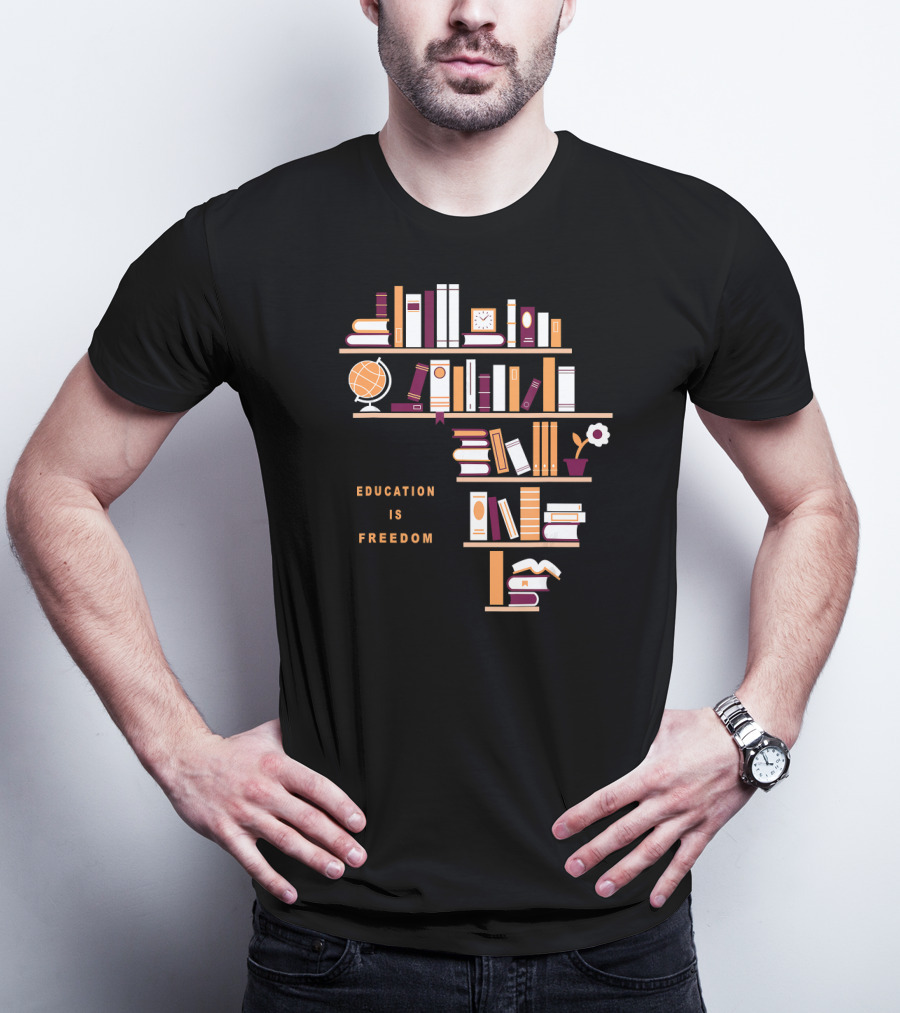 Africa Education Is Freedom Book Shelf Library Globe T-Shirt