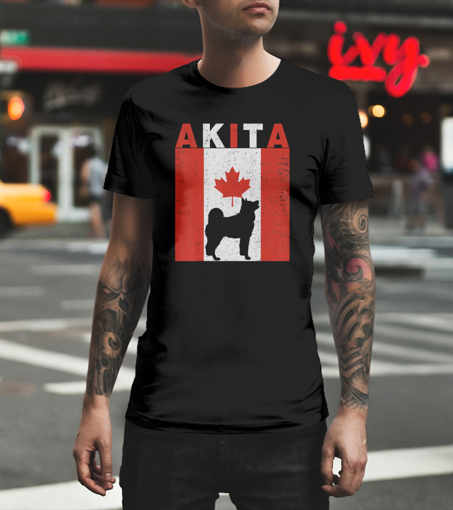 AKITA AKITA Canadian Flag Maple Leaf Dog T-Shirt