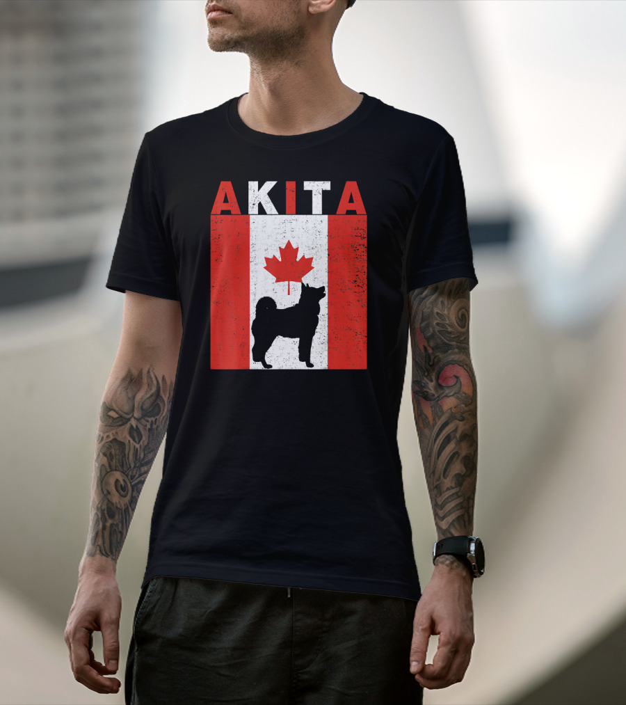 AKITA AKITA Canadian Flag Maple Leaf Dog T-Shirt