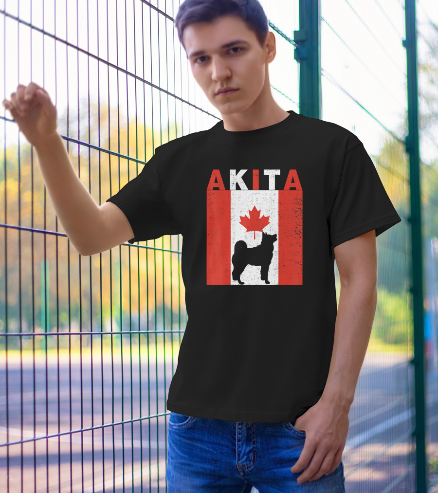 AKITA AKITA Canadian Flag Maple Leaf Dog T-Shirt