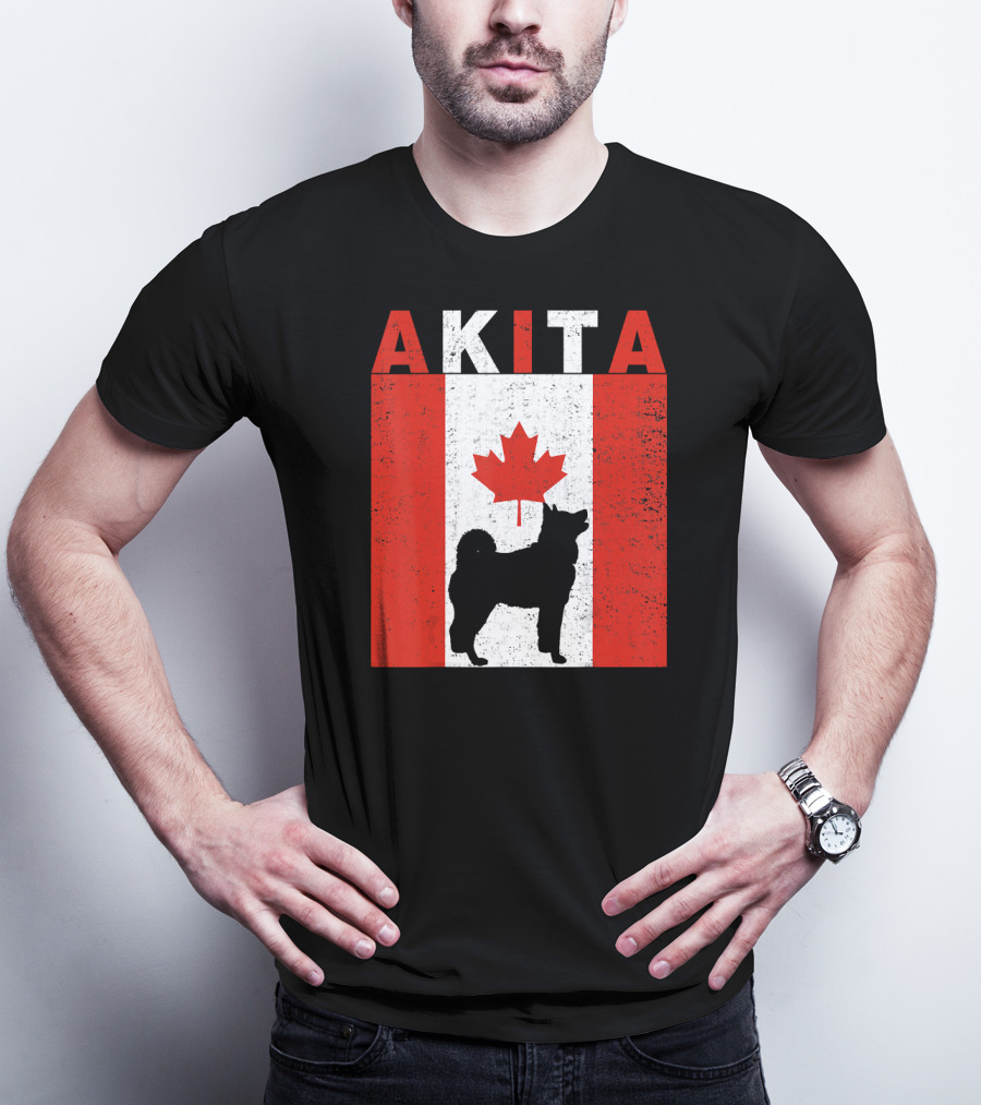 AKITA AKITA Canadian Flag Maple Leaf Dog T-Shirt