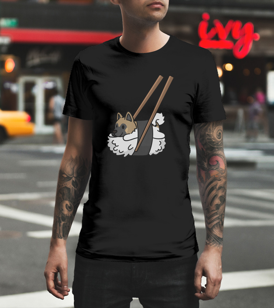 Akita Inu Sushi Roll With Chopsticks Funny Dog T-Shirt