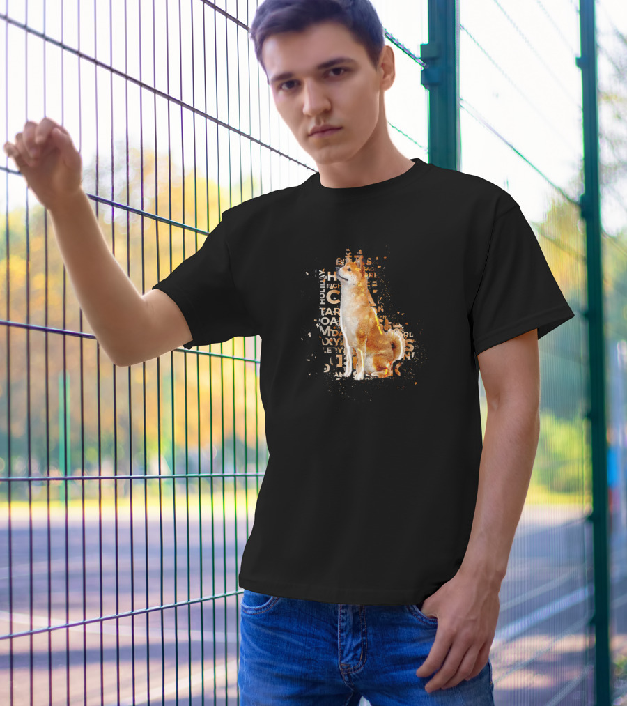Akita Typography Awe With Text Collage And Dog T-Shirt