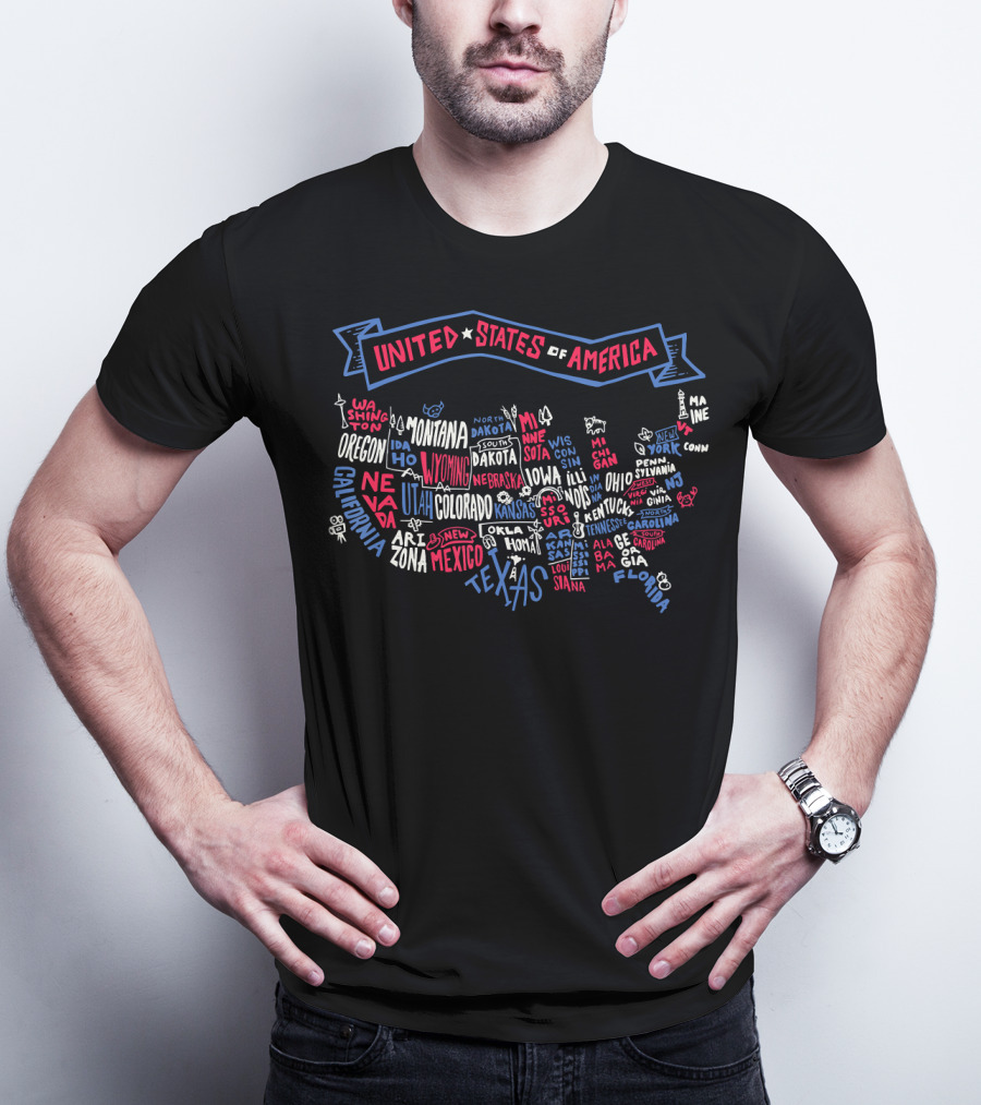 United States Of America Map With All 59 US National Parks Typography T-Shirt