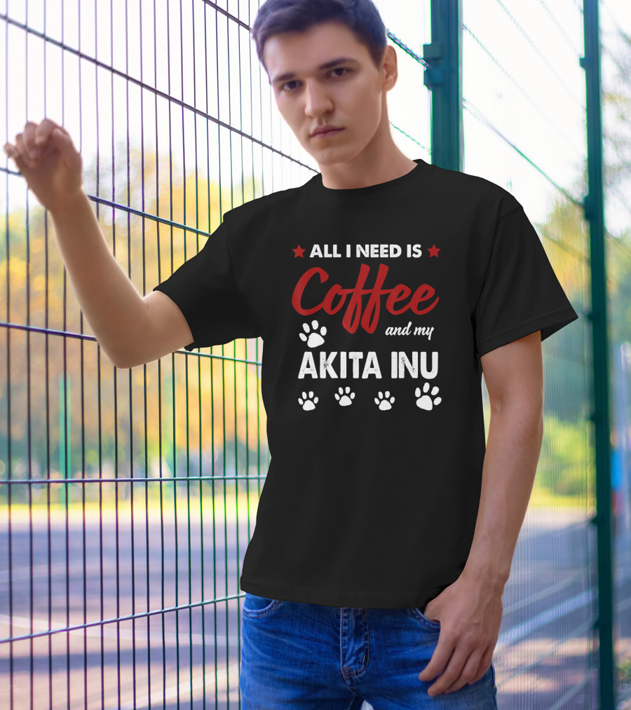 All I Need Is Coffee And My Akita Inu Paw Prints T-Shirt