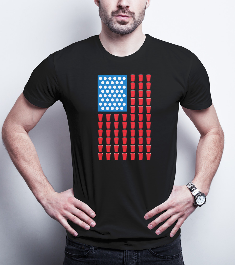 American Flag Beer Pong Red Cup Pattern Patriotic Party T-Shirt