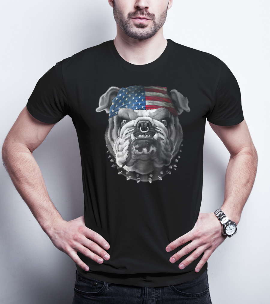 American Bulldog Bandana USA Flag Spike Collar T-Shirt