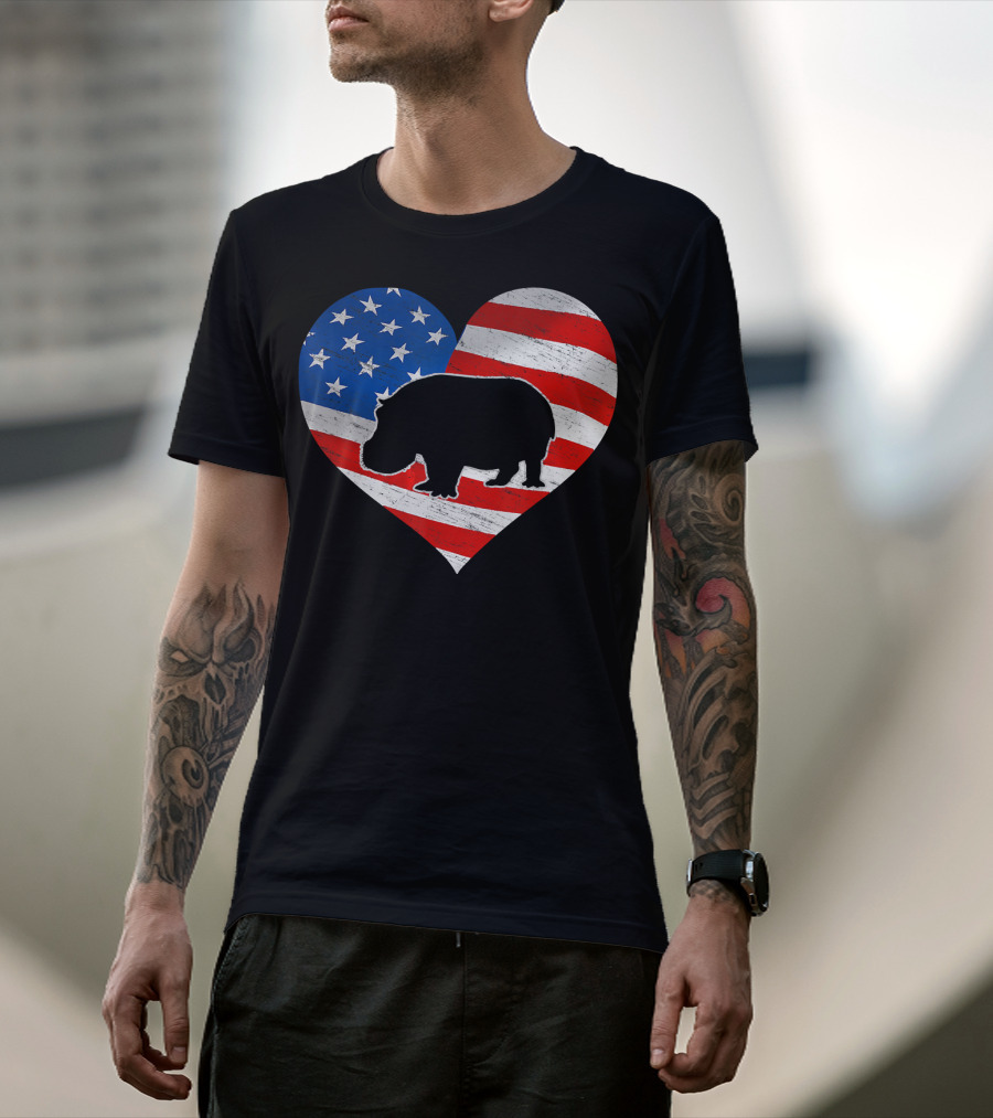 American Flag Hippo Heart T-Shirt