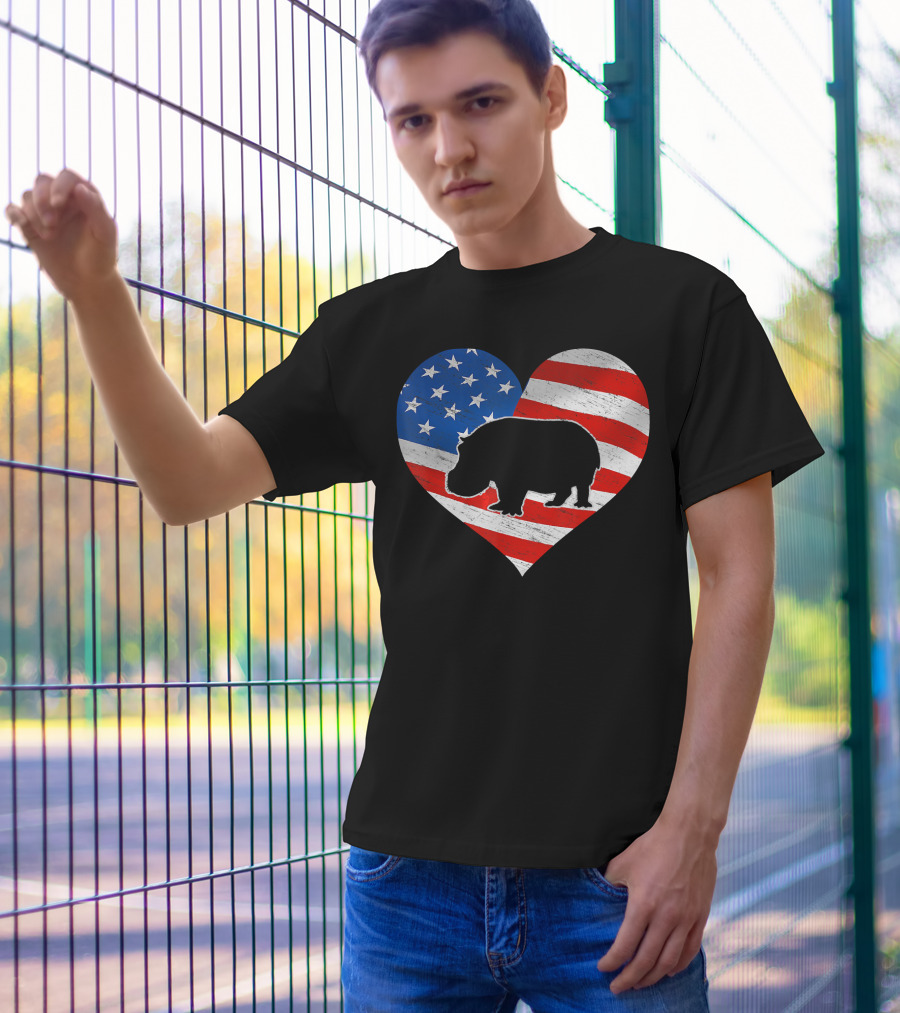 American Flag Hippo Heart T-Shirt