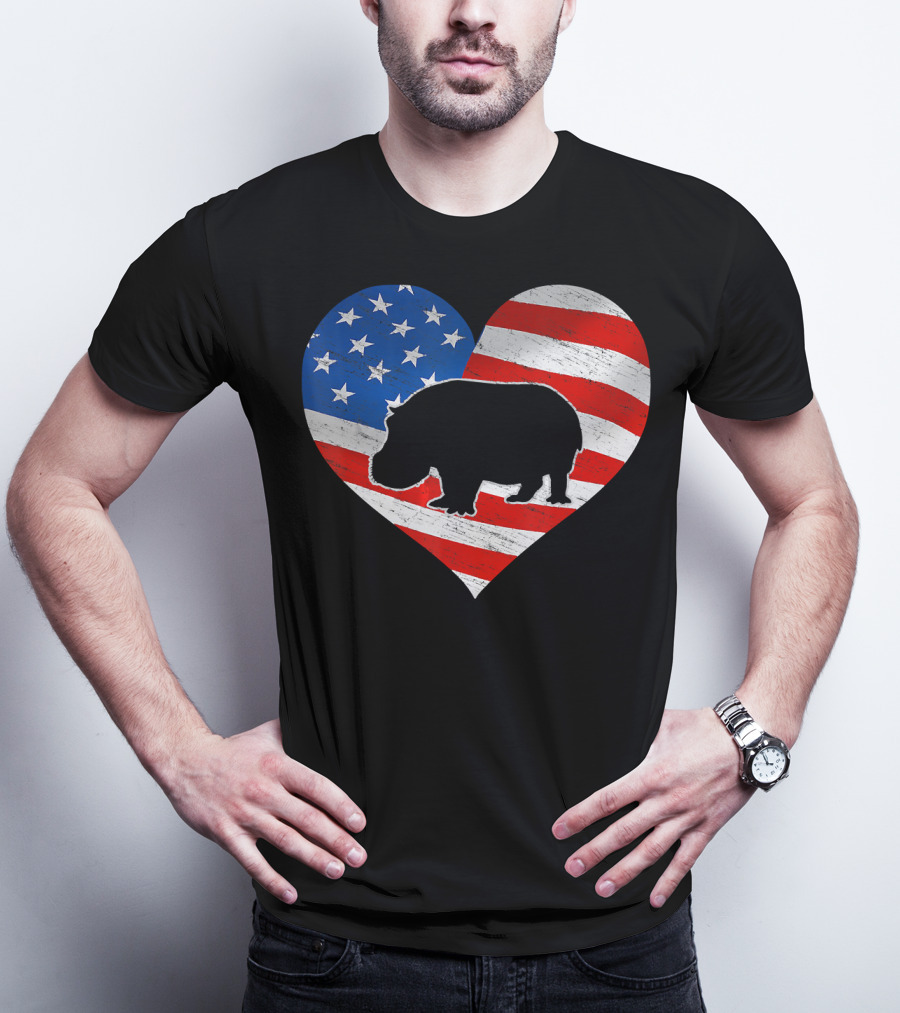 American Flag Hippo Heart T-Shirt